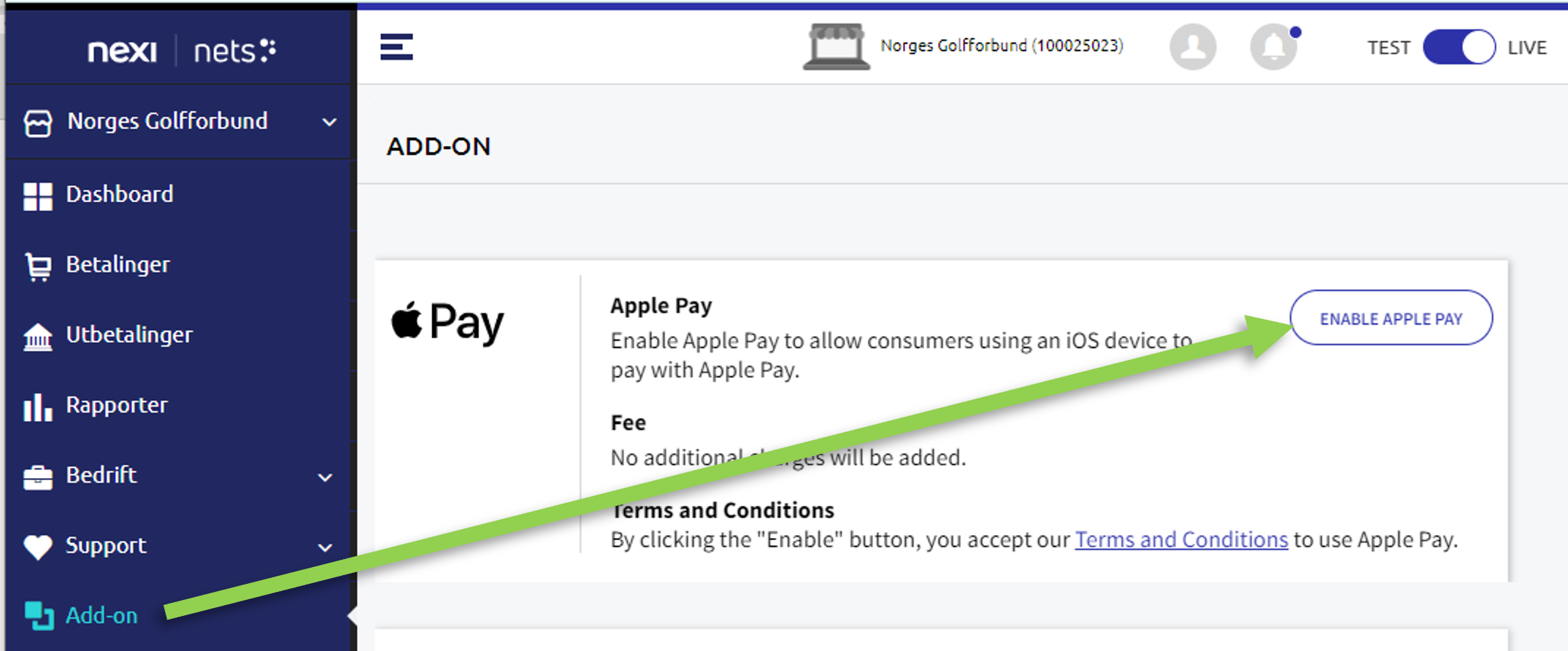 La spillere betale med ApplePay i Nets Easy – GolfBox Support Norge
