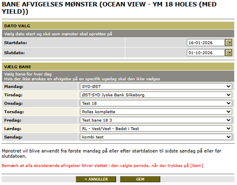 Baneafvigelser - skift bane på dags- eller ugebasis – GolfBox Support ...