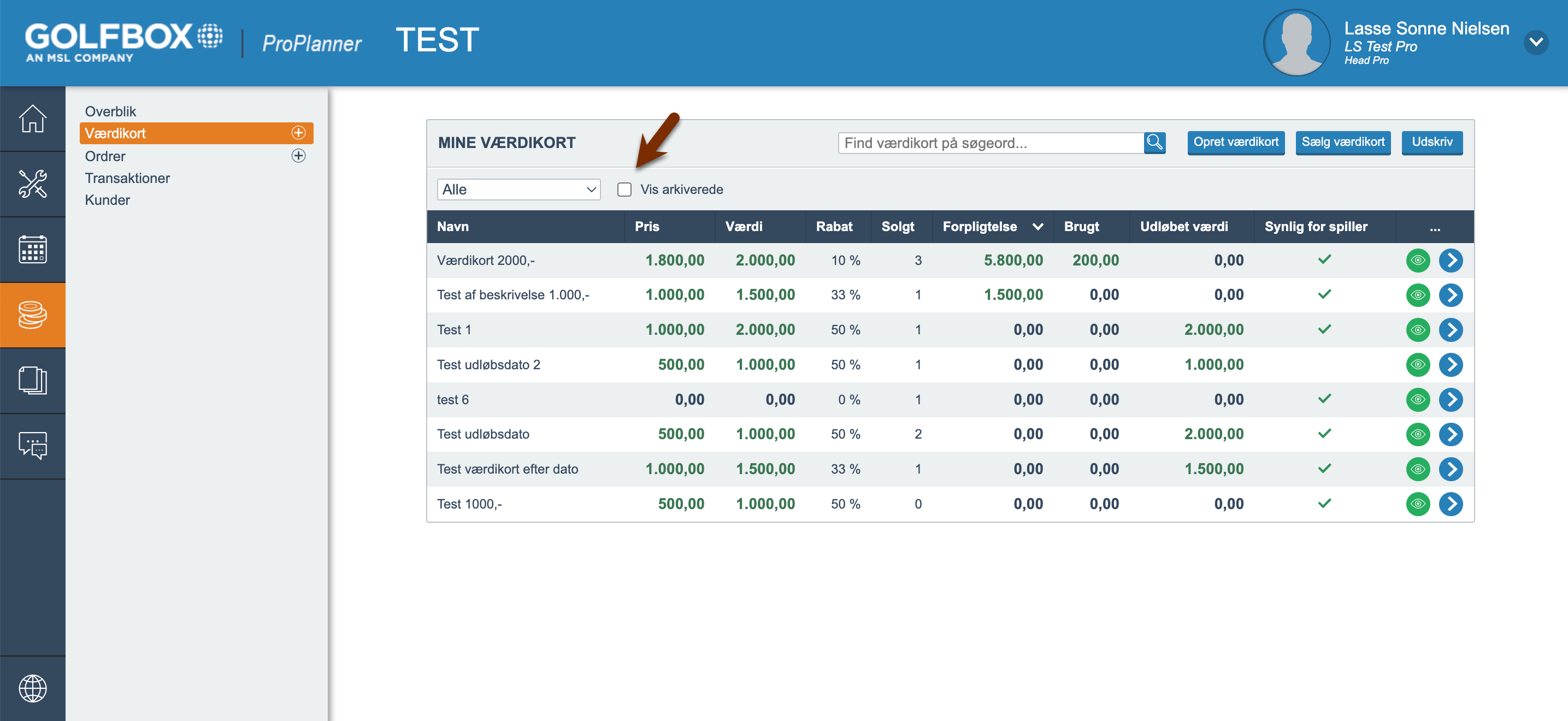 Oprettelse af værdikort – GolfBox Support og salg
